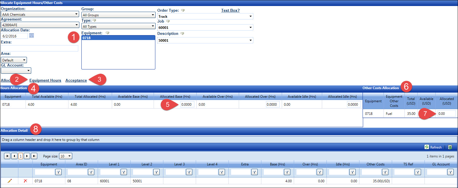 Allocate Equipment Hours and Other Costs